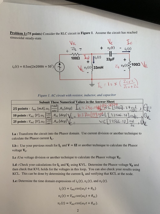 Solved Problem 1:(75 points) Consider the RLC circuit in | Chegg.com