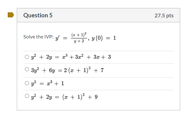 Solved Question 5 27.5 pts Solve the IVP: y (x + 1)2 = 3+2, | Chegg.com Solved Question 5 27.5 pts Solve the IVP: y (x + 1)2 = 3+2, | Chegg.com
