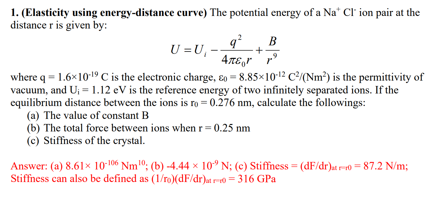 Solved 1. (Elasticity using energy-distance curve) The | Chegg.com