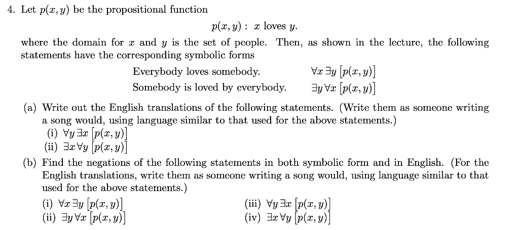 Solved 4. Let p(x,y) be the propositional function p(x,y) : | Chegg.com
