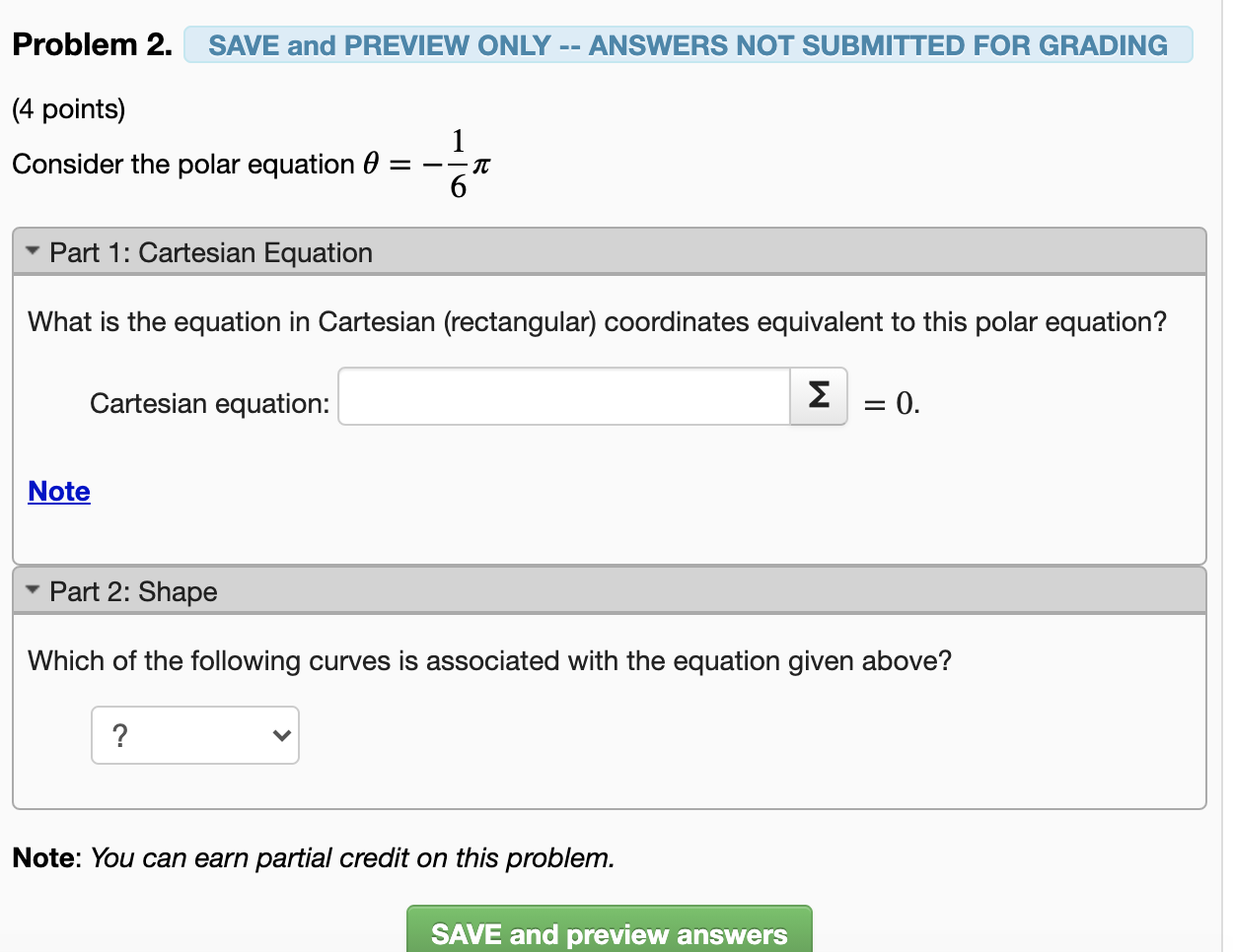 Solved Problem 2. SAVE and PREVIEW ONLY -- ANSWERS NOT | Chegg.com