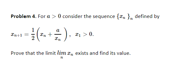 Solved Problem 4. For a > 0 consider the sequence {In }, | Chegg.com