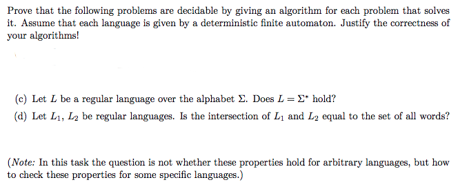 Solved Prove that the following problems are decidable by | Chegg.com