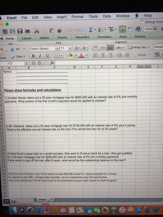 Solved Excel File Edit View Insert Format Tools Data Window | Chegg.com