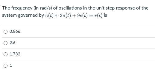 Solved The frequency (in rad/s) of oscillations in the unit | Chegg.com