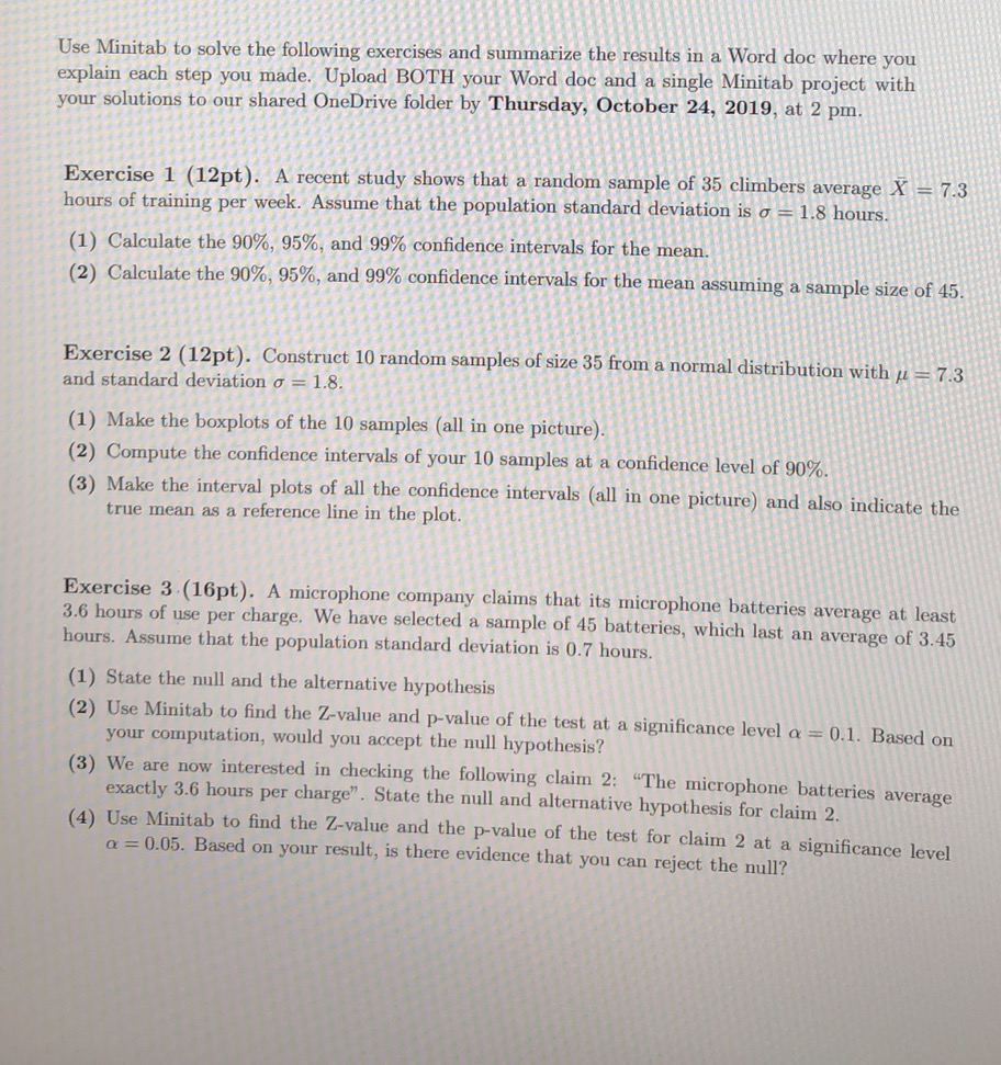 Solved Use Minitab to solve the following exercises and | Chegg.com