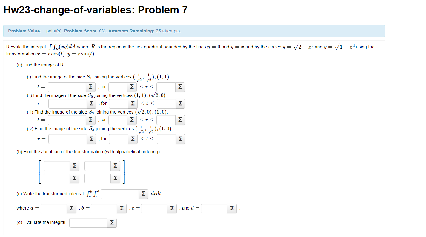 Solved Hw23-change-of-variables: Problem 7 Problem Value: 1 | Chegg.com