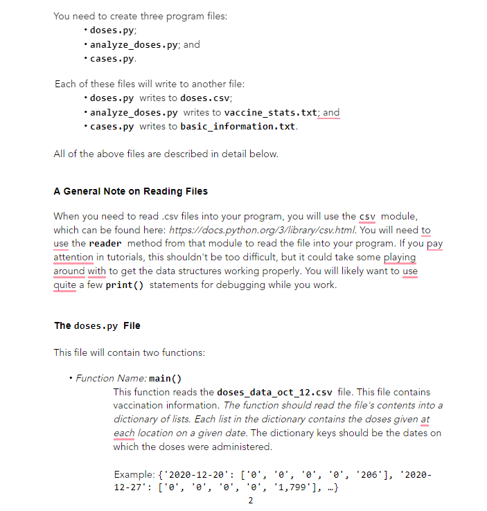 You need to create three program files: doses.py; | Chegg.com