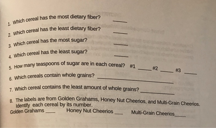Solved Reading Food Labels from Breakfast Cereals 1-8. wing | Chegg.com