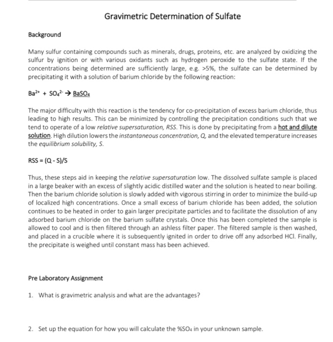 Solved Gravimetric Determination of Sulfate Background Many | Chegg.com
