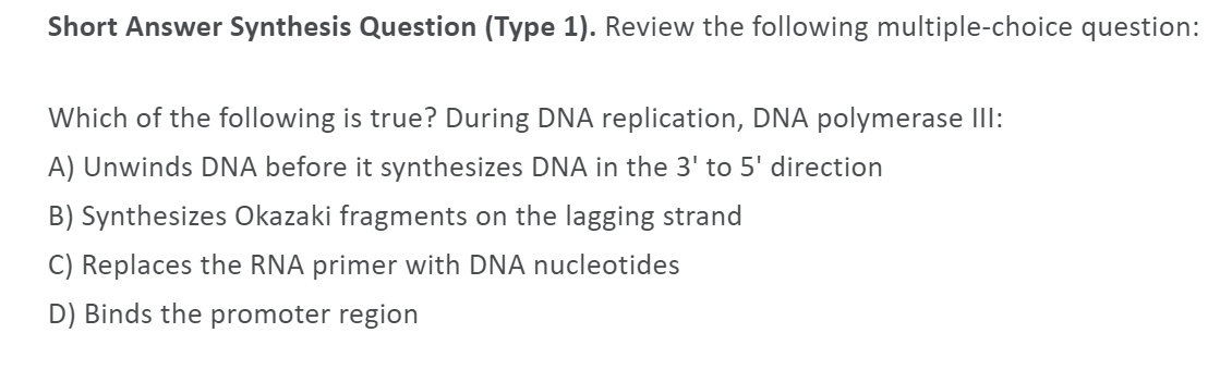 Solved Short Answer Synthesis Question (Type 1). Review the | Chegg.com