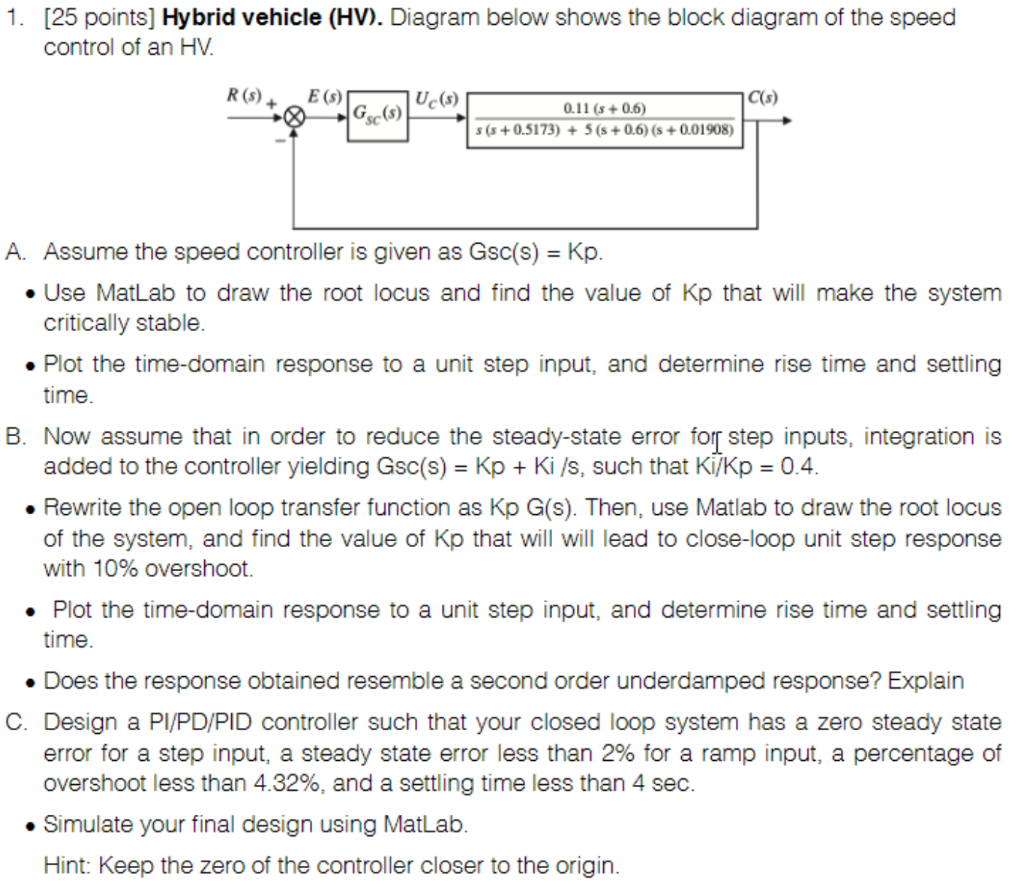 Solved 1. [25 points] Hybrid vehicle (HV). Diagram below | Chegg.com