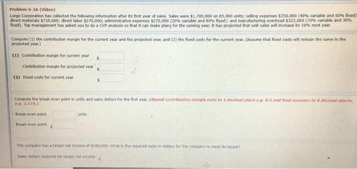 Solved Problem 6-2A (Video) Lorge Corporation has collected | Chegg.com