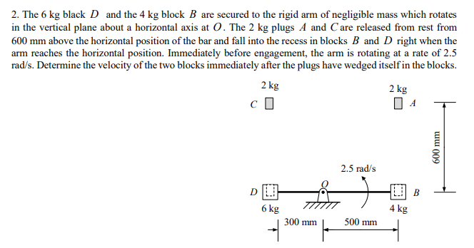 Solved 2. The 6 kg black D and the 4 kg block B are secured | Chegg.com