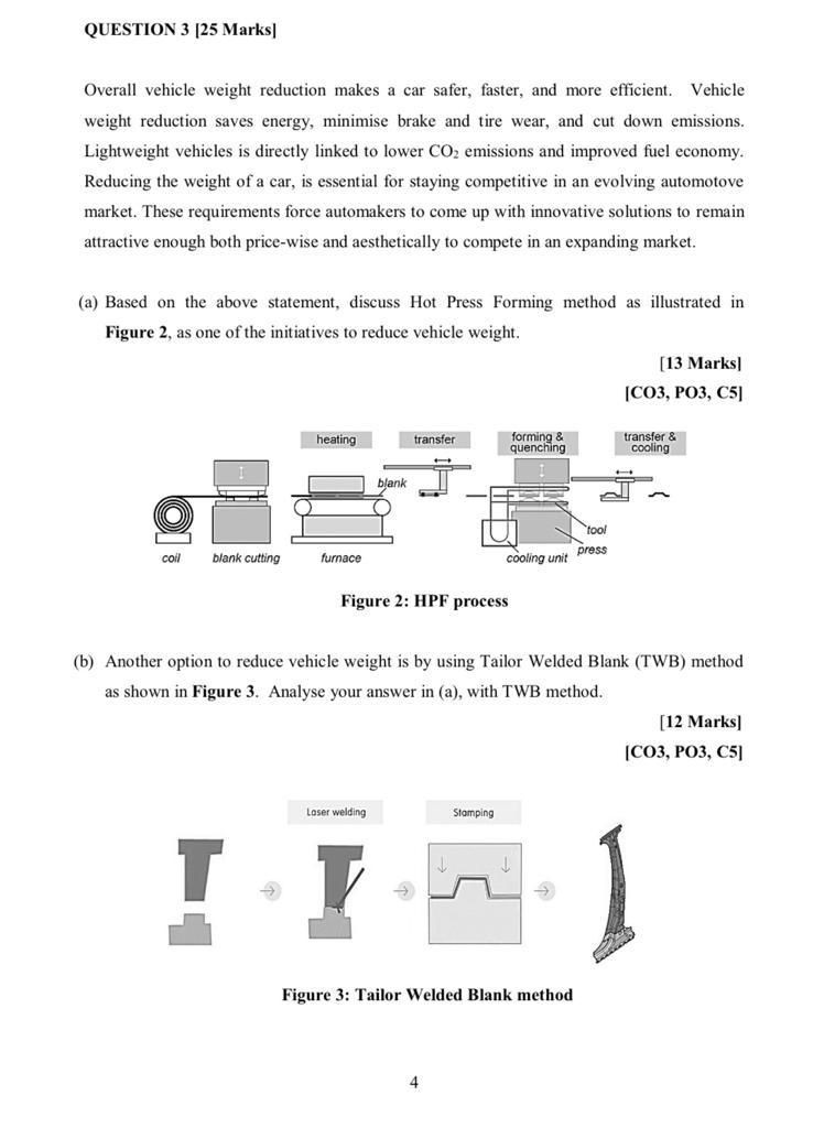 Solved QUESTION 3 [25 Marks Overall vehicle weight reduction | Chegg.com