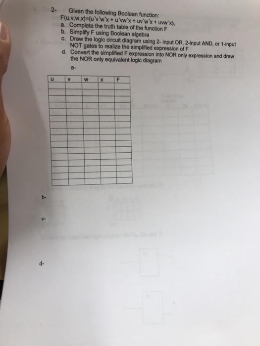Solved 2- Given the following Boolean function: a. Complete | Chegg.com