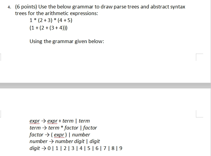 Solved 4. (6 points) Use the below grammar to draw parse | Chegg.com