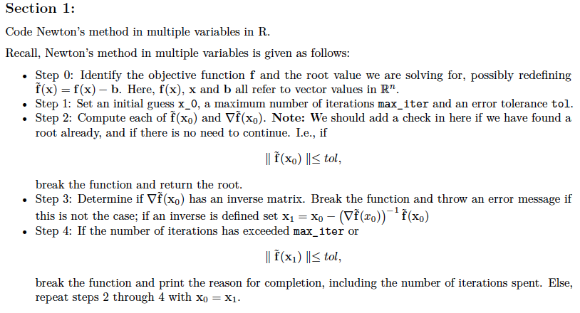Section 1: Code Newton's method in multiple variables | Chegg.com