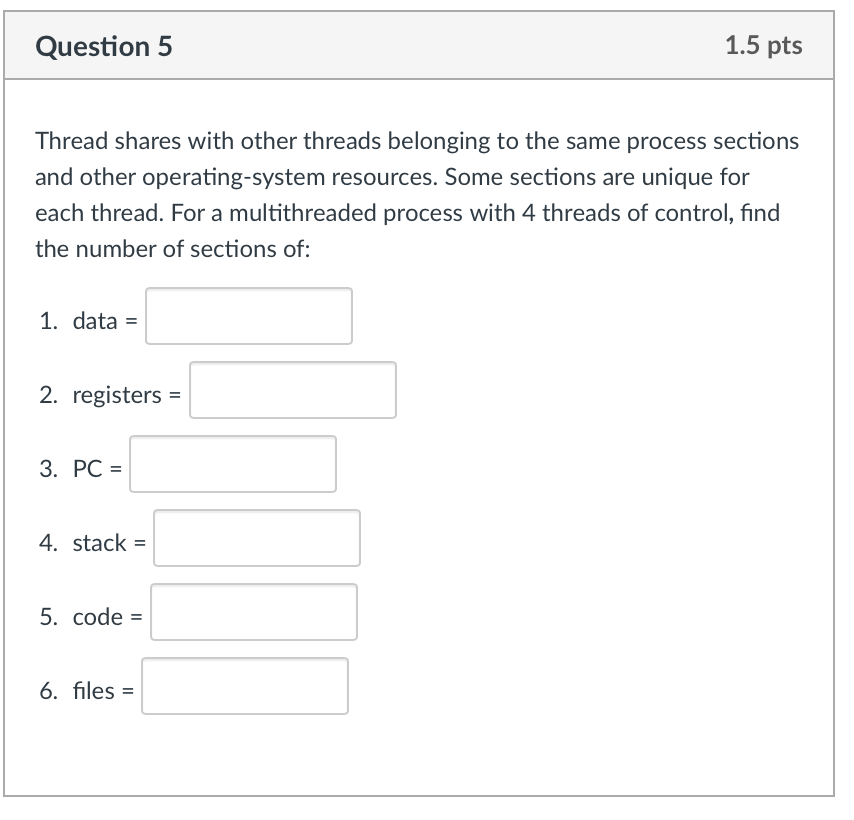 Solved Thread shares with other threads belonging to the | Chegg.com