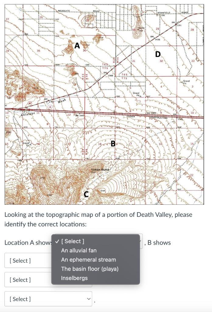 Solved Looking at the topographic map of a portion of Death | Chegg.com