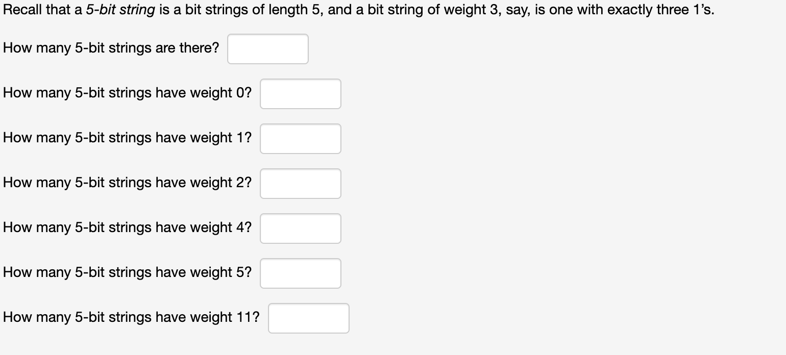 Solved Recall That A 5 bit String Is A Bit Strings Of Length Chegg