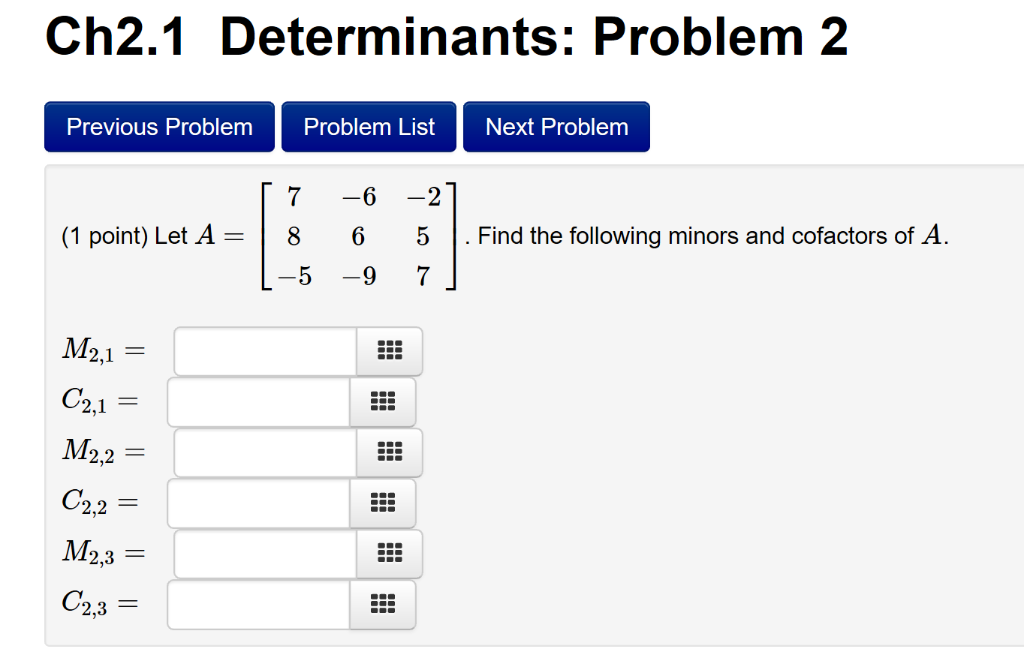 Solved Ch2.1 Determinants: Problem 1 Previous Problenm | Chegg.com