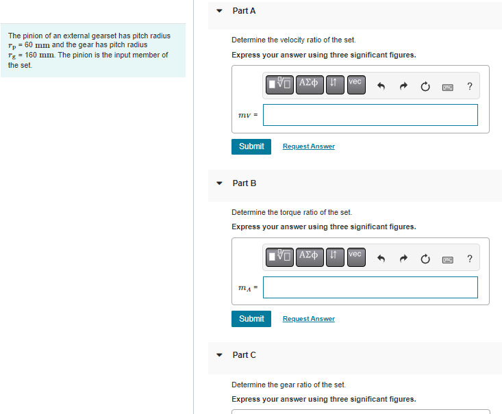 Solved The pinion of an external gearset has pitch radius | Chegg.com