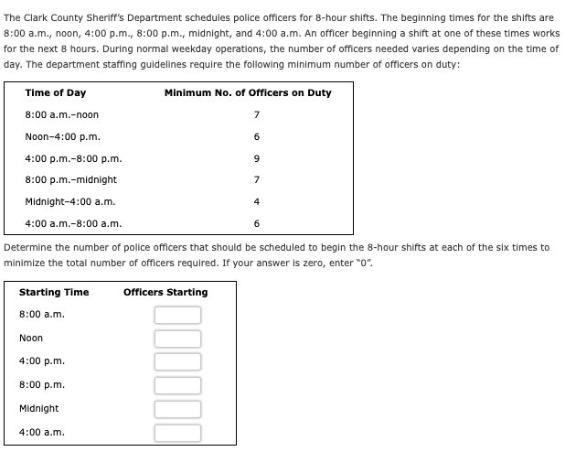 [Solved]: The Clark County Sheriff's Department schedu