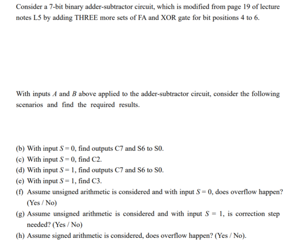 Consider a 7-bit binary adder-subtractor circuit, | Chegg.com