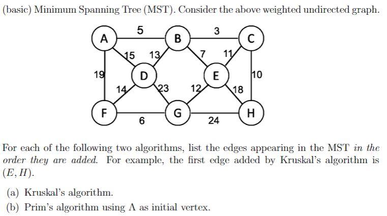 Solved (basic) Minimum Spanning Tree (MST). Consider the | Chegg.com