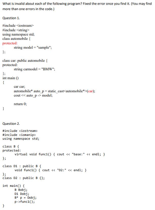 Solved What is invalid about each of the following program? | Chegg.com
