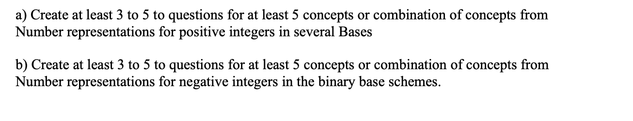 Solved a) Create at least 3 to 5 to questions for at least 5 | Chegg.com