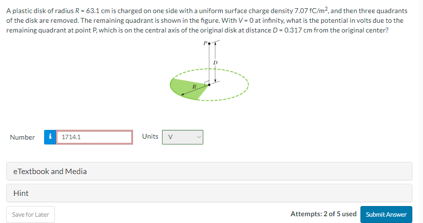 Solved A plastic disk of radius R=63.1 cm is charged on one | Chegg.com