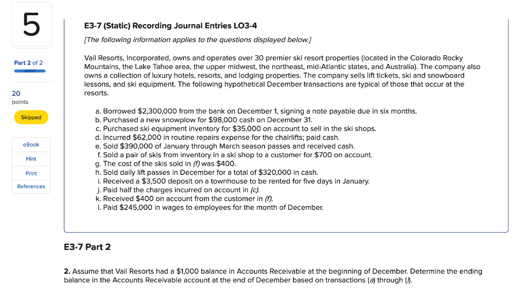 Solved E3-7 (Static) Recording Journal Entries LO3-4 [The | Chegg.com