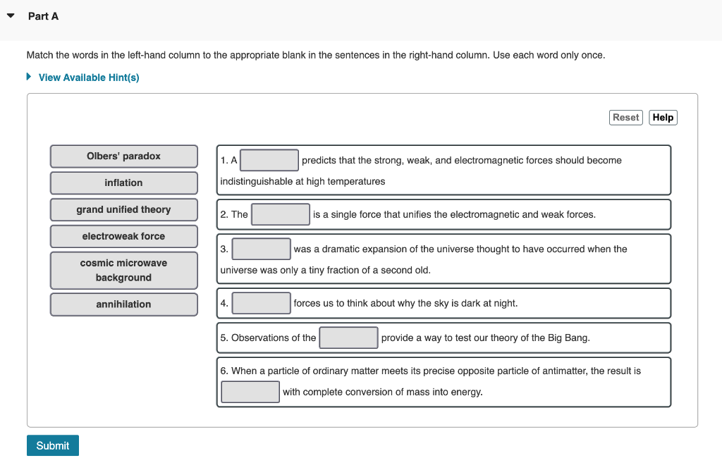 Solved Match the words in the left-hand column to the | Chegg.com