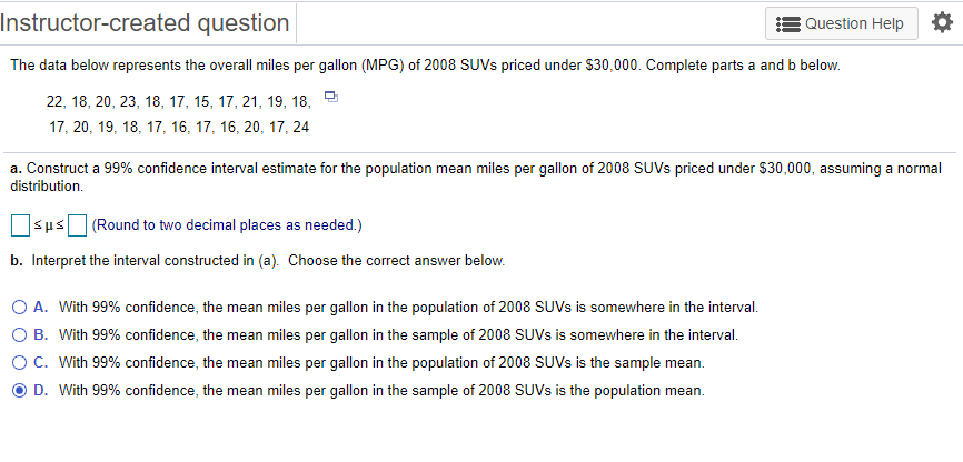 Solved Instructor-created question Question Help The data | Chegg.com