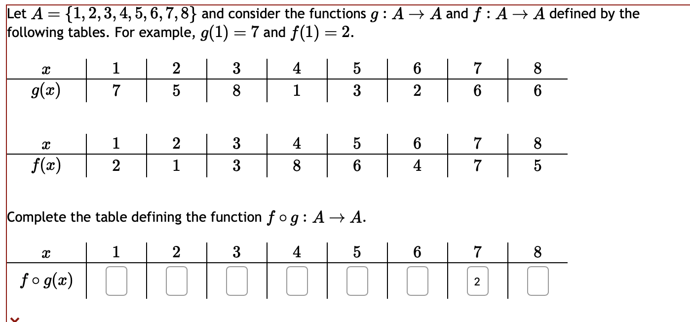 Solved Let A={1,2,3,4,5,6,7,8} and consider the functions | Chegg.com