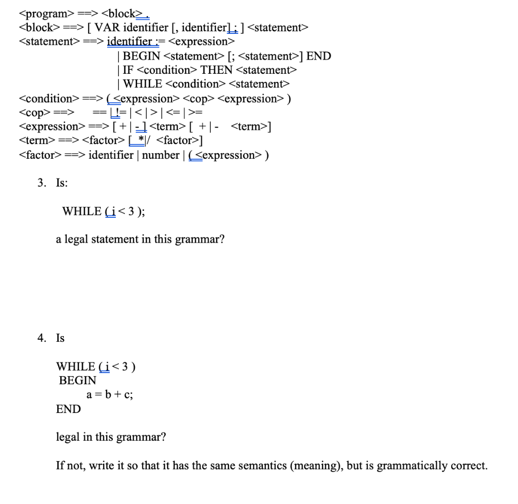 Solved ==> . ==> [ VAR identifier [, identifier :] ==> | Chegg.com
