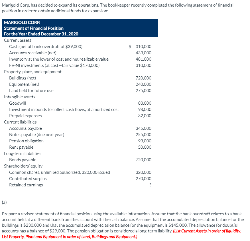 Solved Marigold Corp. has decided to expand its operations. | Chegg.com