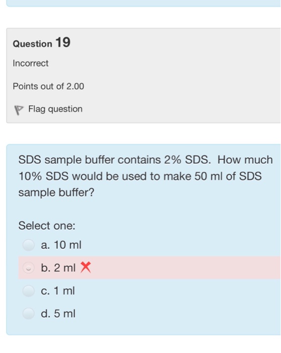 Solved SDS sample buffer contains 2% SDS. How much 10% SDS | Chegg.com