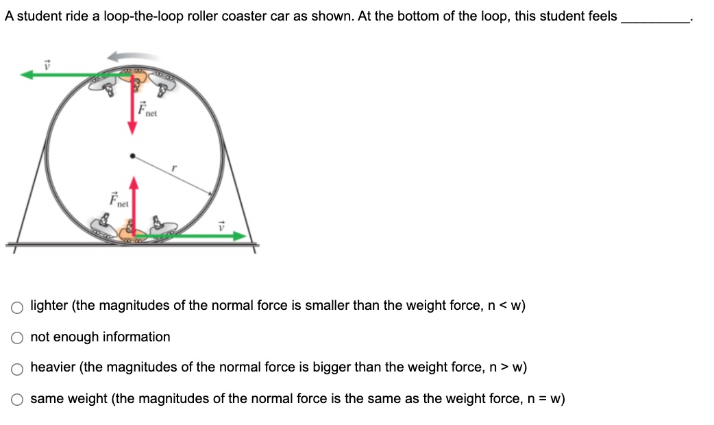 Solved A student ride a loop-the-loop roller coaster car as | Chegg.com