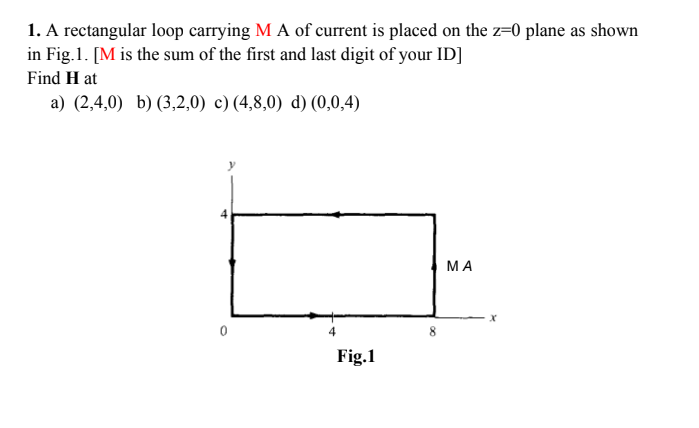 Solved 1. A rectangular loop carrying MA of current is | Chegg.com
