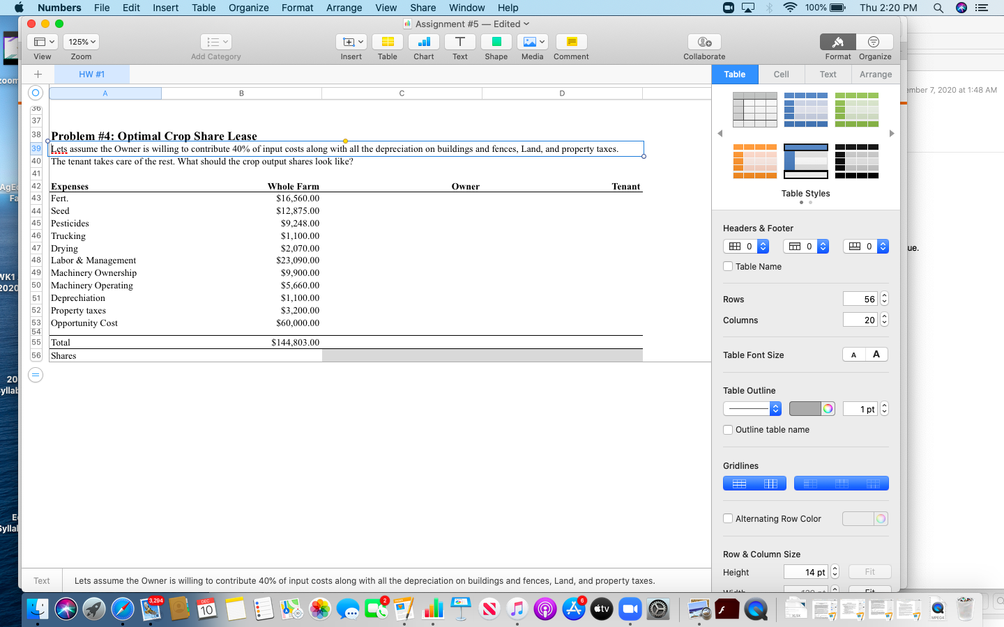 Numbers File Edit Insert Table Organize Format | Chegg.com