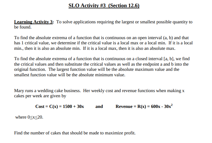 Solved SLO Activity #3 (Section 12.6) Learning Activity 3: | Chegg.com