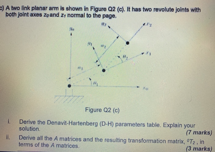 Solved (c) A two link planar arm is shown in Figure Q2 (c). | Chegg.com