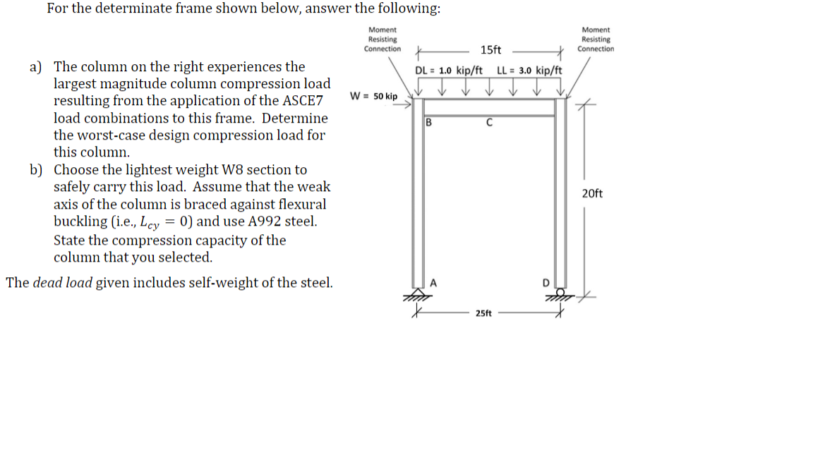 Solved For the determinate frame shown below, answer the | Chegg.com