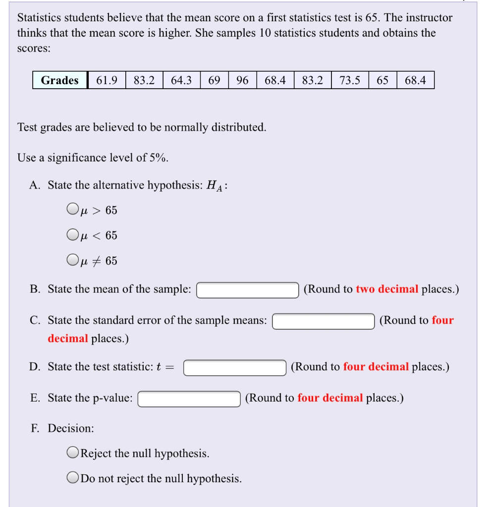 Solved Statistics students believe that the mean score on a | Chegg.com