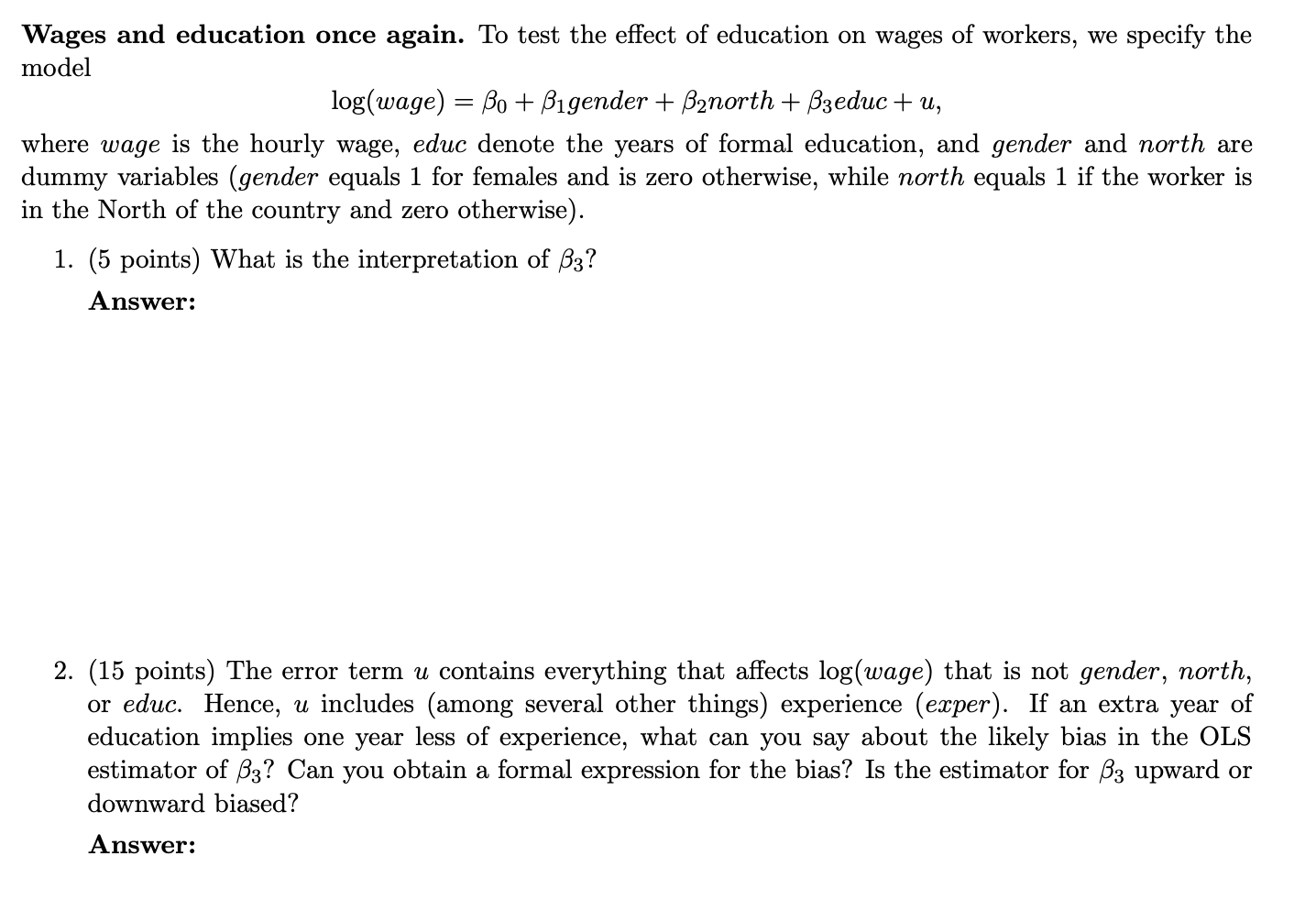 Solved Wages and education once again. To test the effect of | Chegg.com