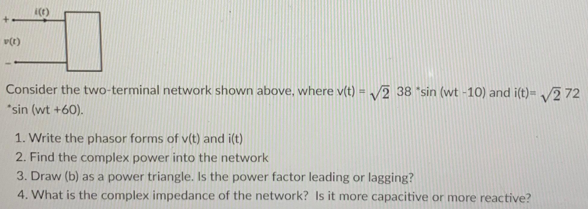 Solved i(1) v() Consider the two-terminal network shown | Chegg.com