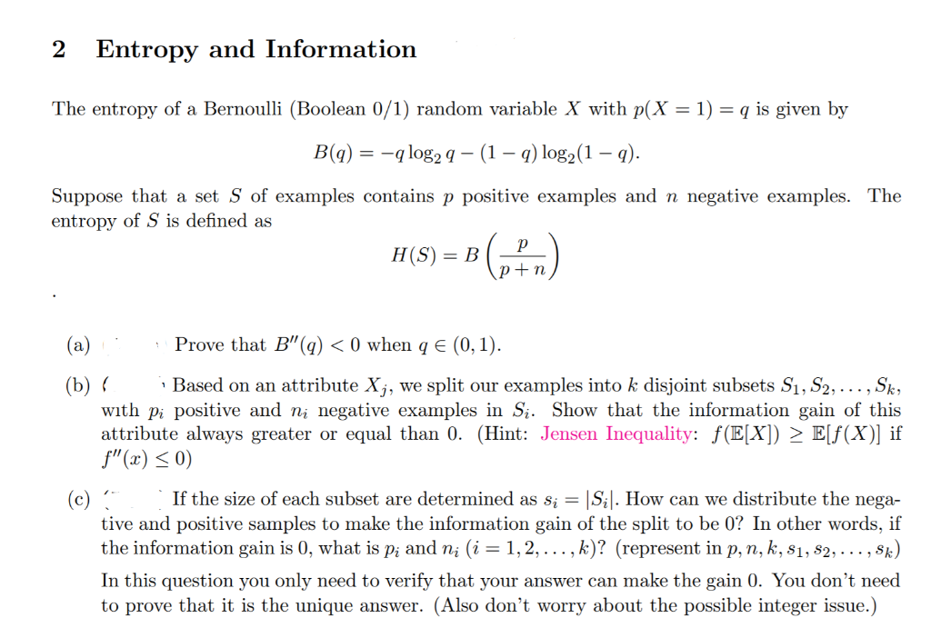 Solved 2 Entropy and Information The entropy of a Bernoulli | Chegg.com